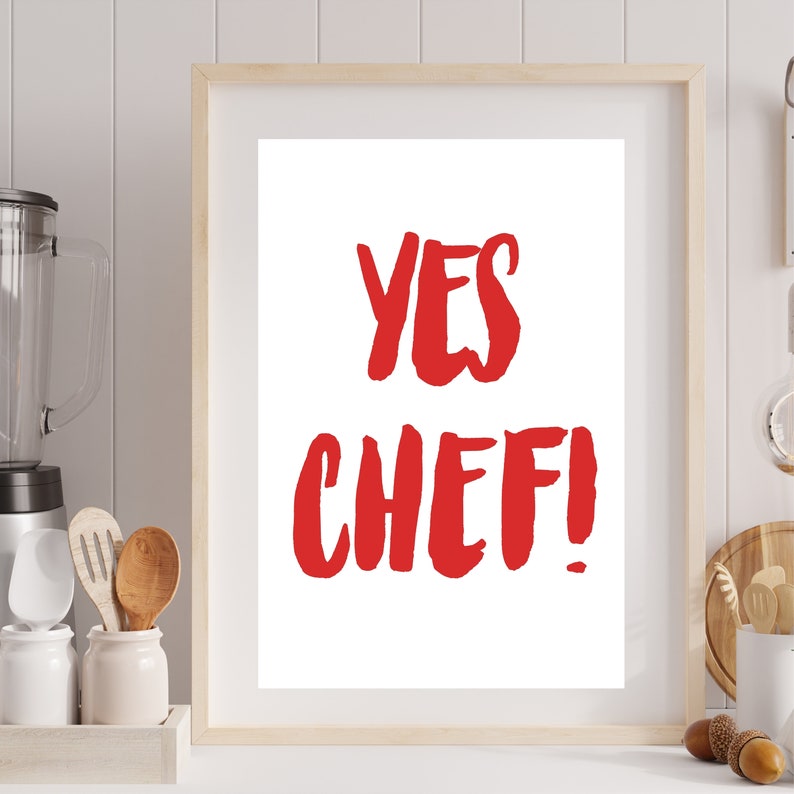 Red Yes Chef Printable Poster, Kitchen Printable Wall Art, Mid Century ...