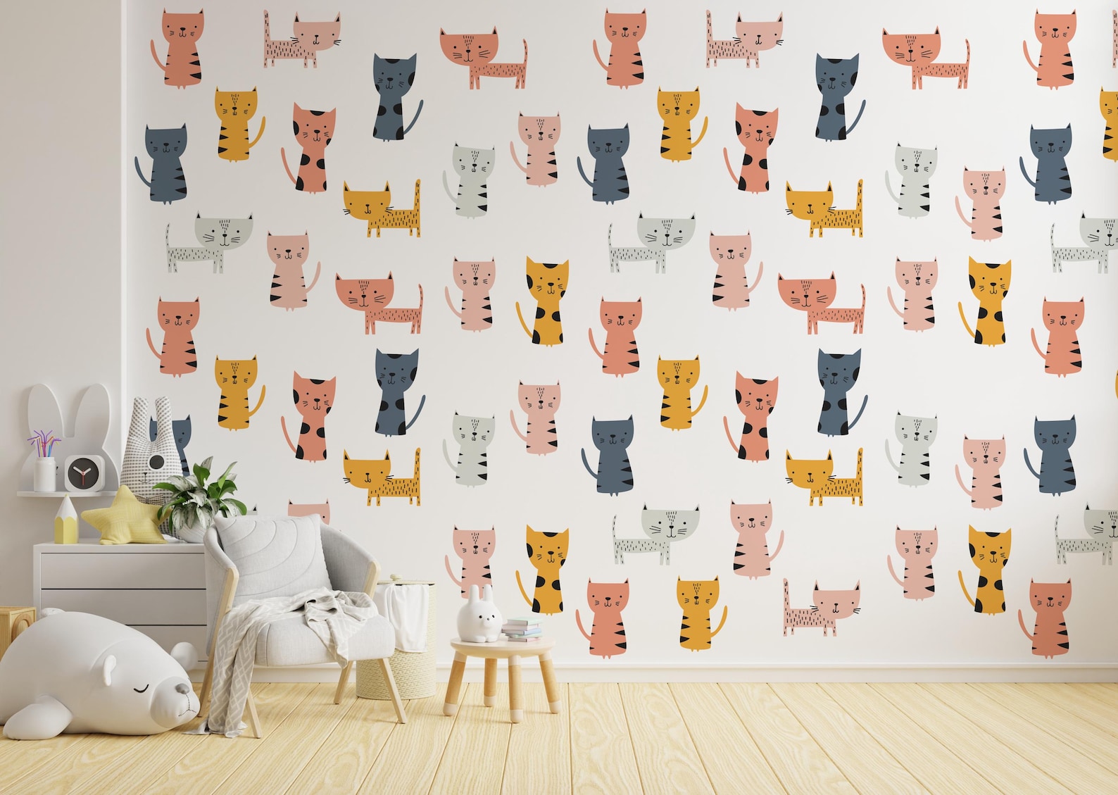 Cats Set of Wall Stickers, Cute Pets, Removable Easy Peel & Stick ...