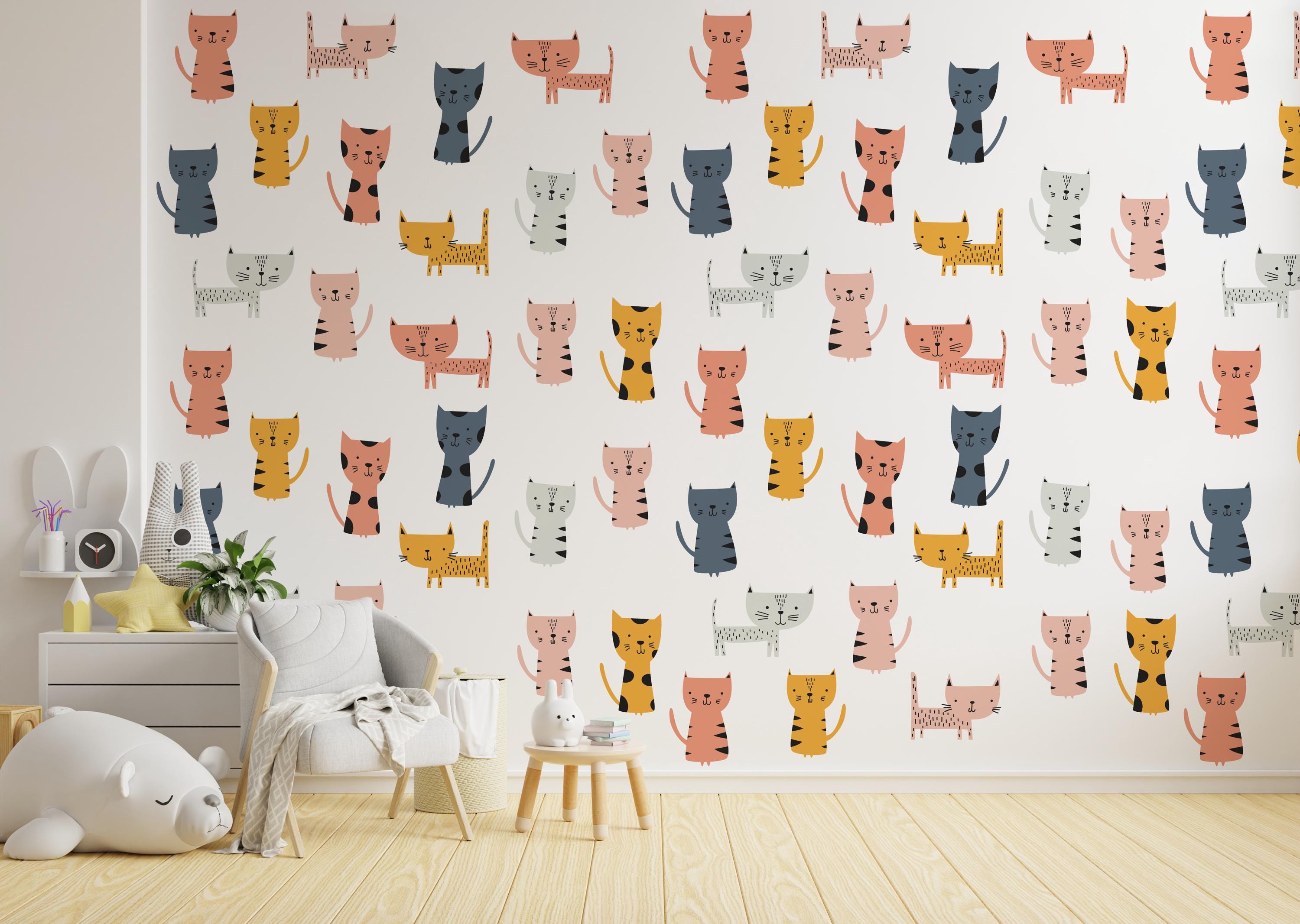 Cats Set of Wall Stickers, Cute Pets, Removable Easy Peel & Stick ...