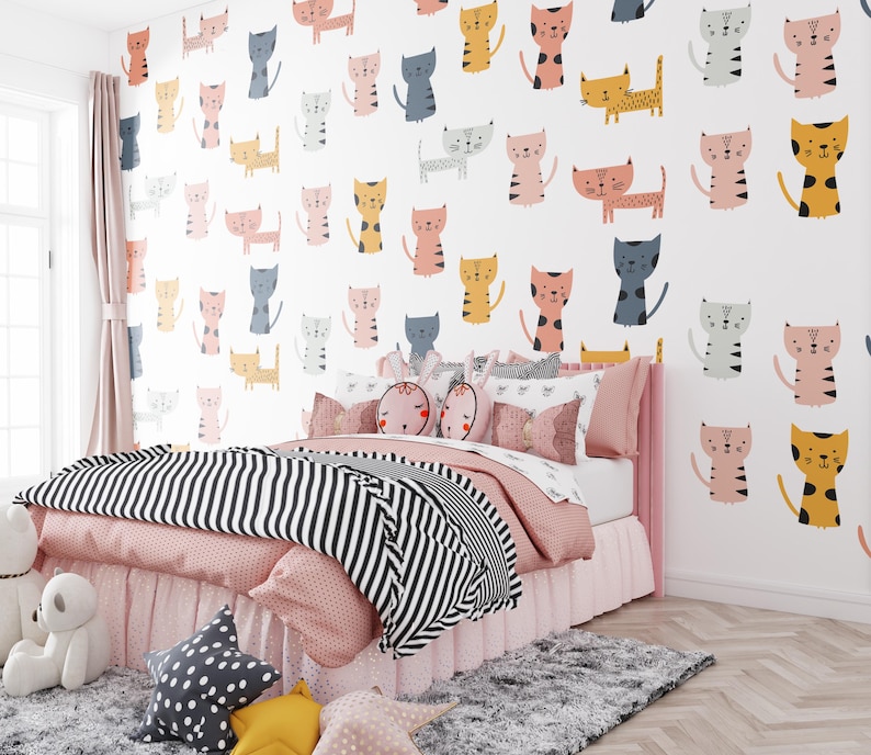 Cats Set of Wall Stickers, Cute Pets, Removable Easy Peel & Stick ...