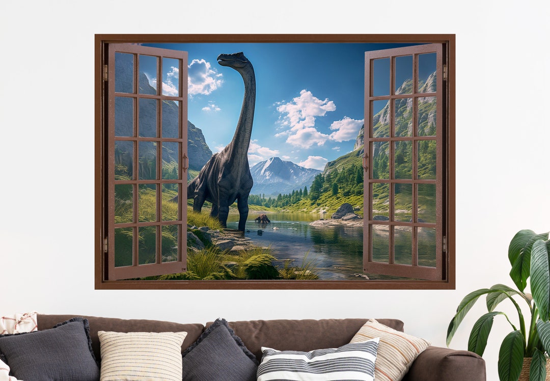 Dinosaur Window View Wall Decal: Peel & Stick Removable Sticker - Etsy