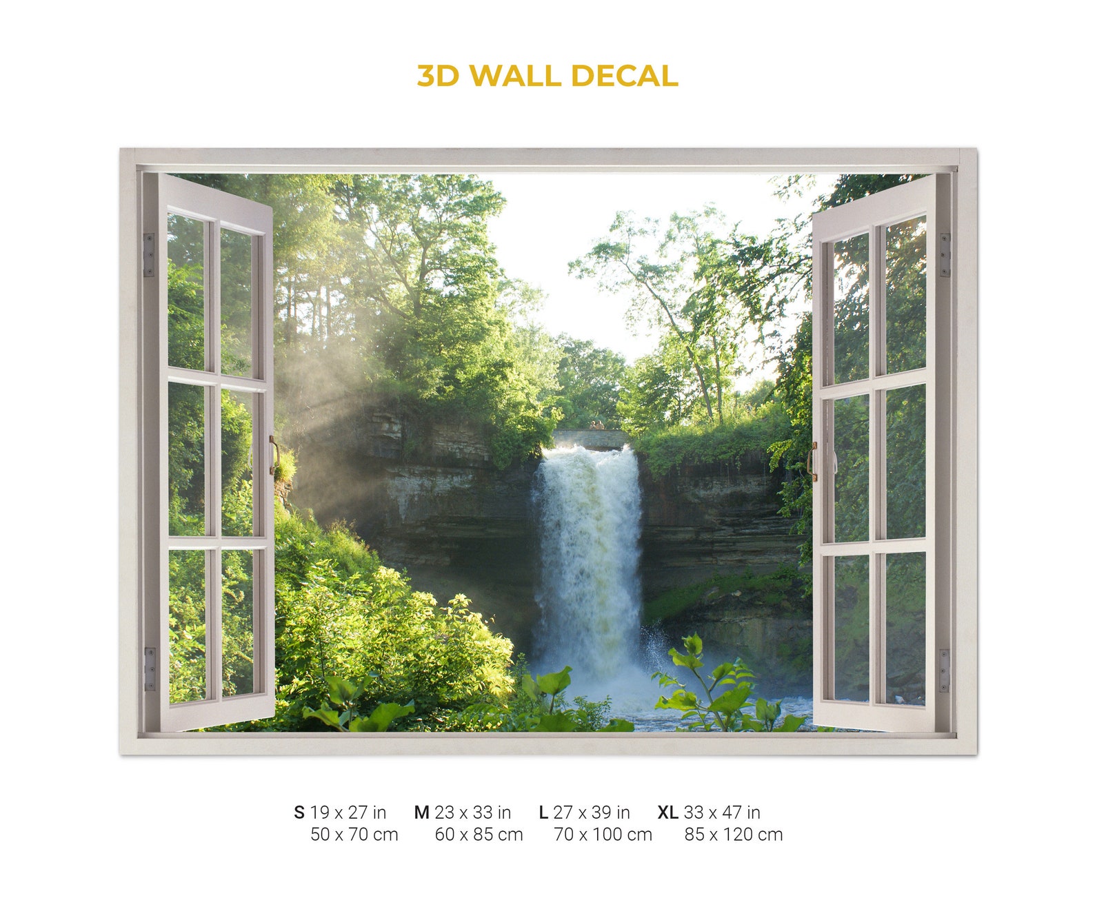 Waterfall 3D Window Wall Sticker, Forest, Trees, Removable Easy Peel ...