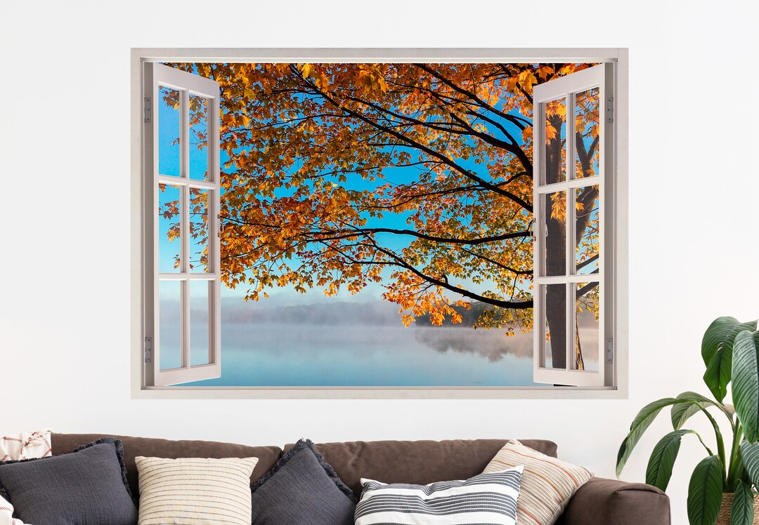 Lake 3D Window Wall Sticker, Tree, Forest, Removable Easy Peel & Stick ...