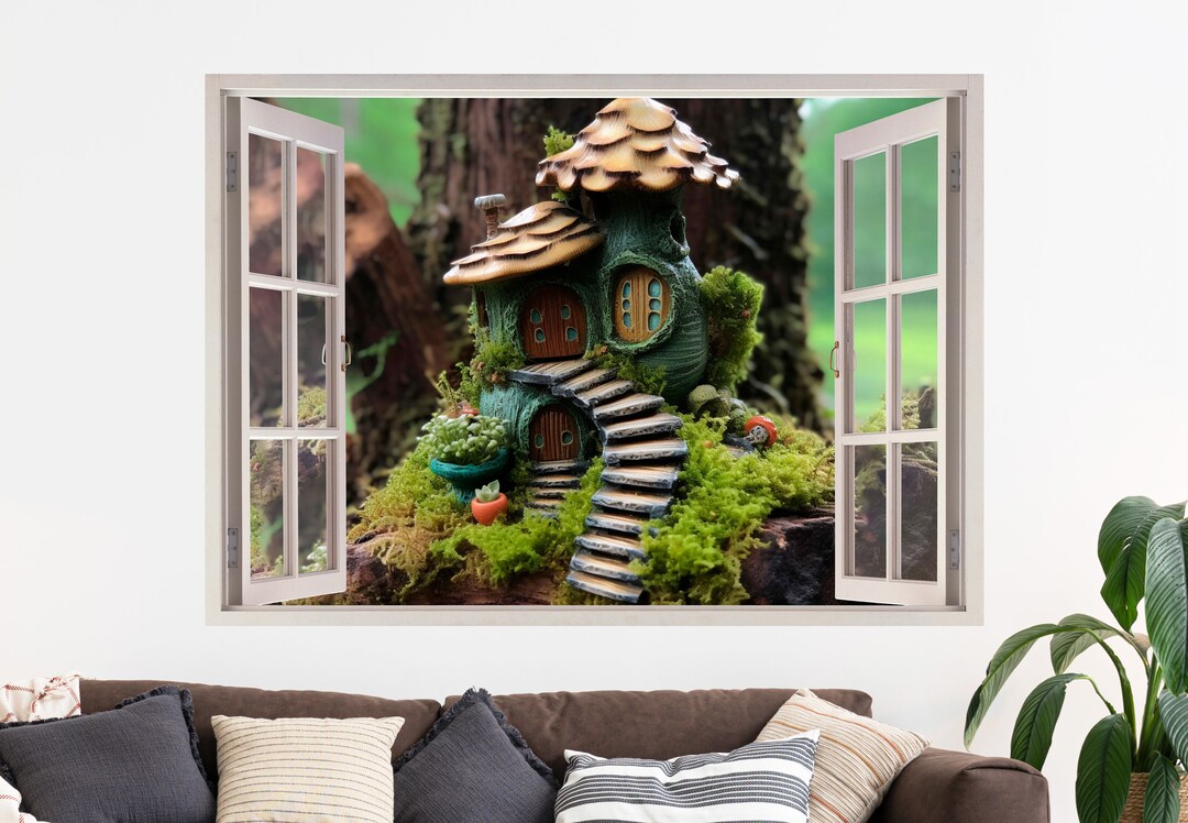 Fairy House Window View Wall Decal: Removable Forest Landscape Sticker ...