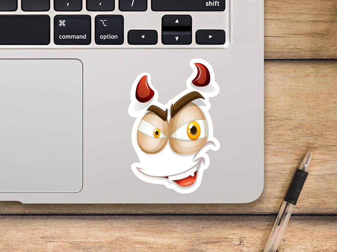 Happy Devil Face Laptop Sticker, Emoji Sticker, Mackbook Vinyl Sticker ...