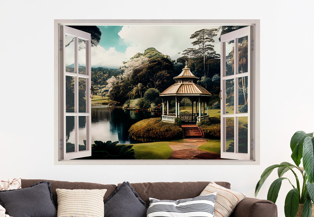Gazebo 3D Window Wall Sticker Trees Mountains Pond - Etsy