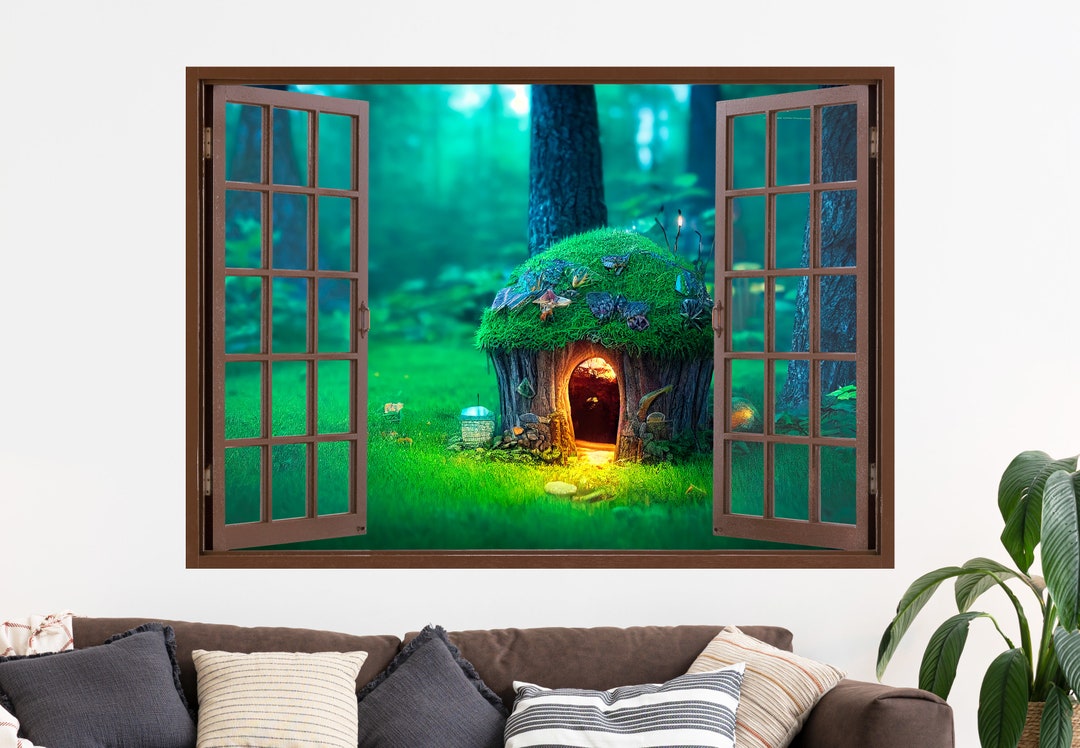 Fairy House 3D Window View Wall Decal, Forest Meadow Easy Peel Sticker ...