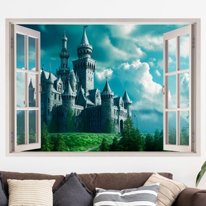 Magic Fairytale Castle 3D Window Wall Sticker, Forest, Clouds ...