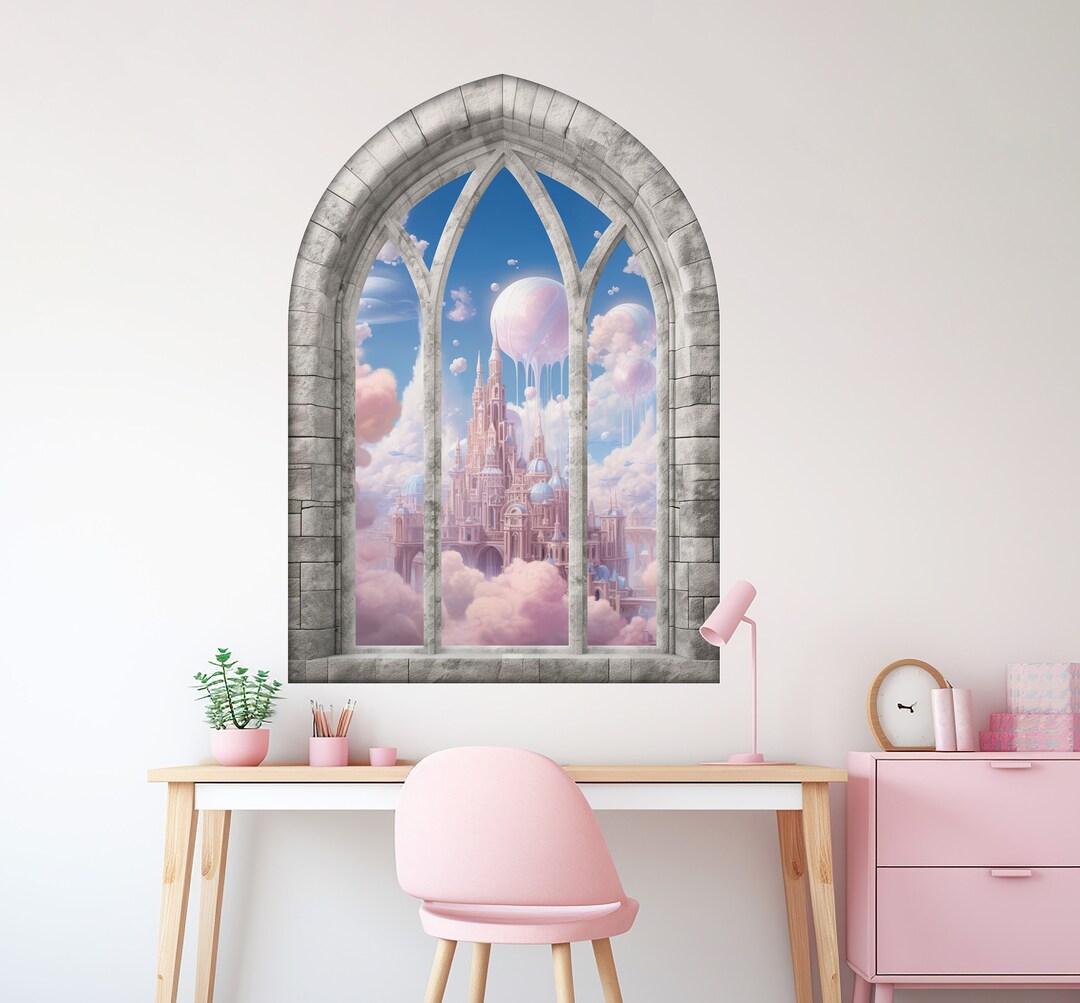 Magic Fantasy Castle 3D Window Wall Sticker, Fairytale, Removable Easy ...