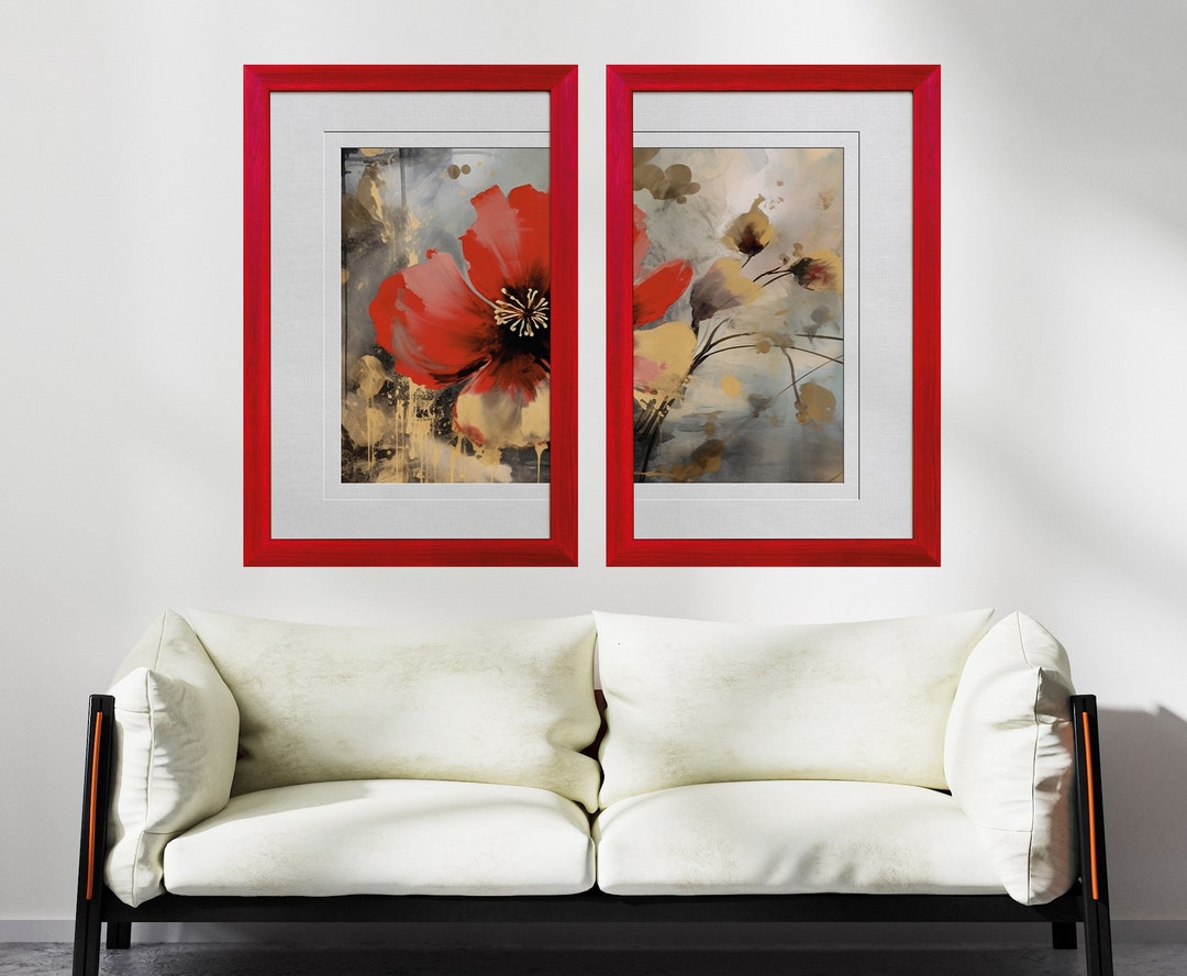 Floral Set of 3D Wall Stickers Frames, Modern Art Painting Style ...