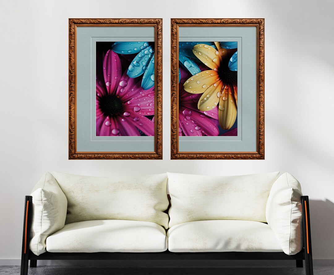 Floral Wall Sticker Frames: Colorful Flowers With Raindrops - Set of 3 ...