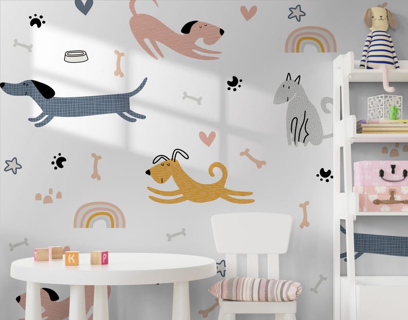 Dog Wall Decals, Cute Pets, Hearts, Rainbows, Removable Stickers - Etsy