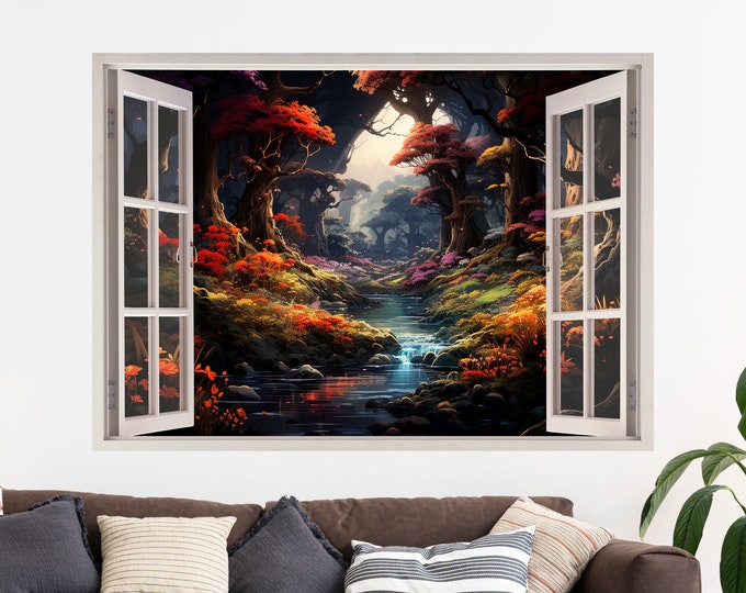 Window Frame 3D Foggy Forest Wall Decal Easy to Apply Peel & Stick Home ...