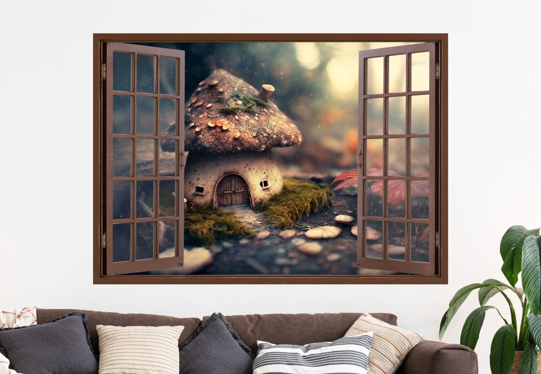 Fairy House Window View Wall Decal, Forest Landscape, Removable Peel ...