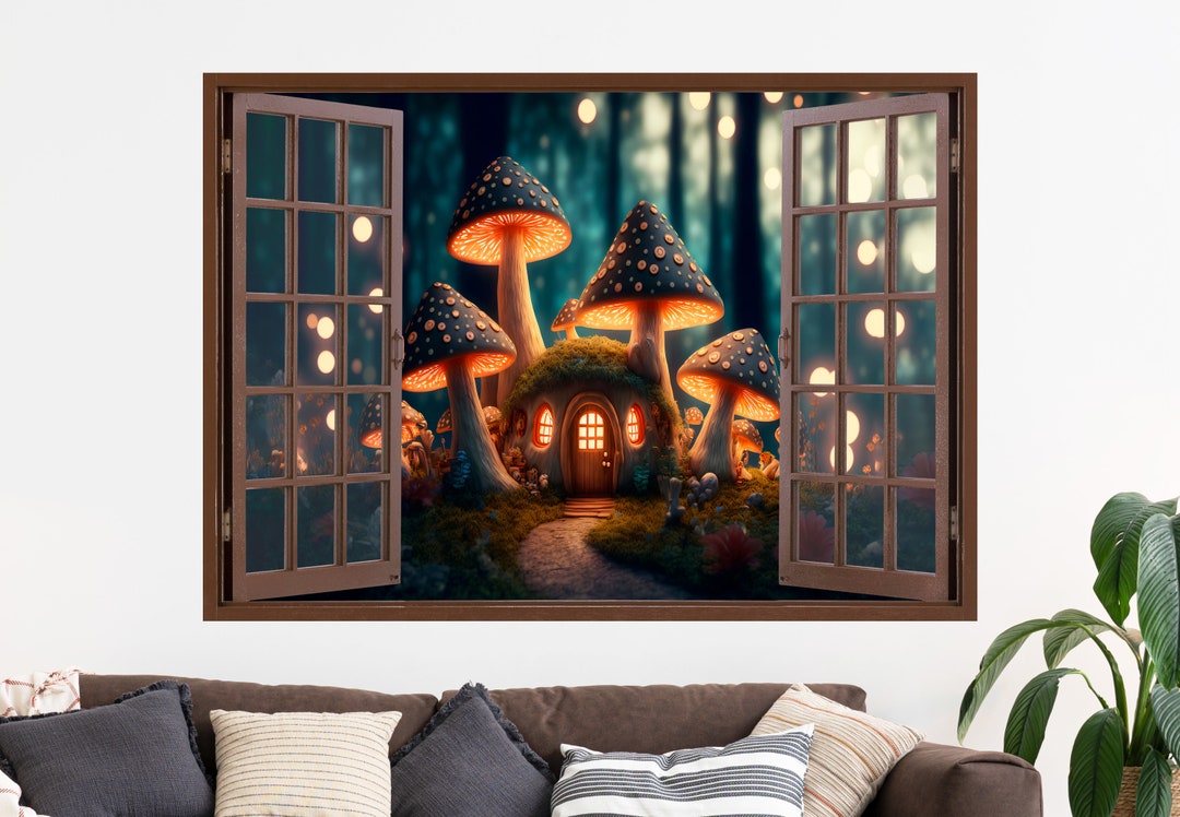 Fairy House Window Wall Decal: 3D Forest Landscape, Removable Sticker ...
