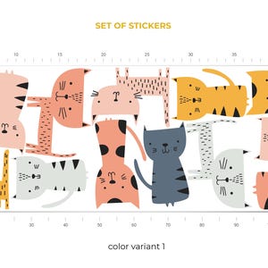 Cats Set of Wall Stickers, Cute Pets, Removable Easy Peel & Stick ...