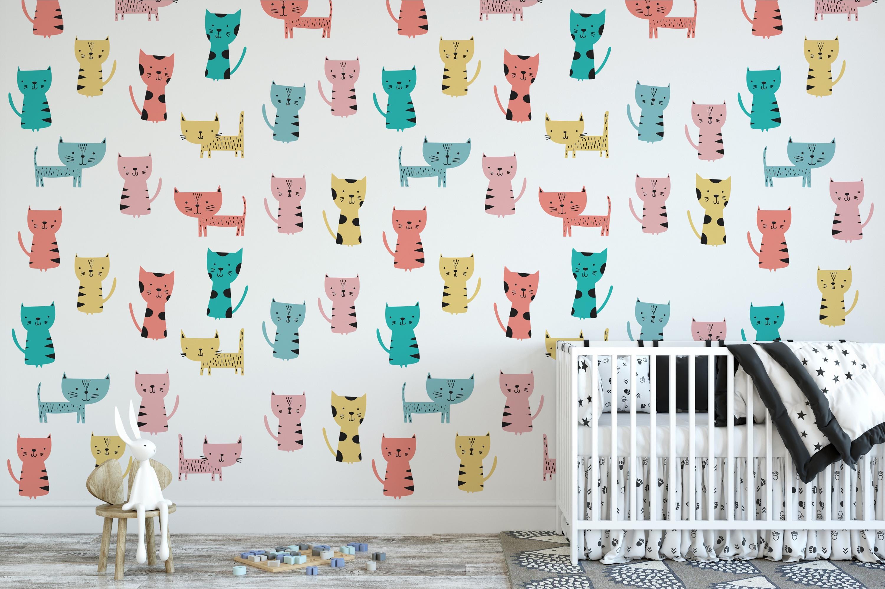 Cats Set of Wall Stickers, Cute Pets, Removable Easy Peel & Stick ...