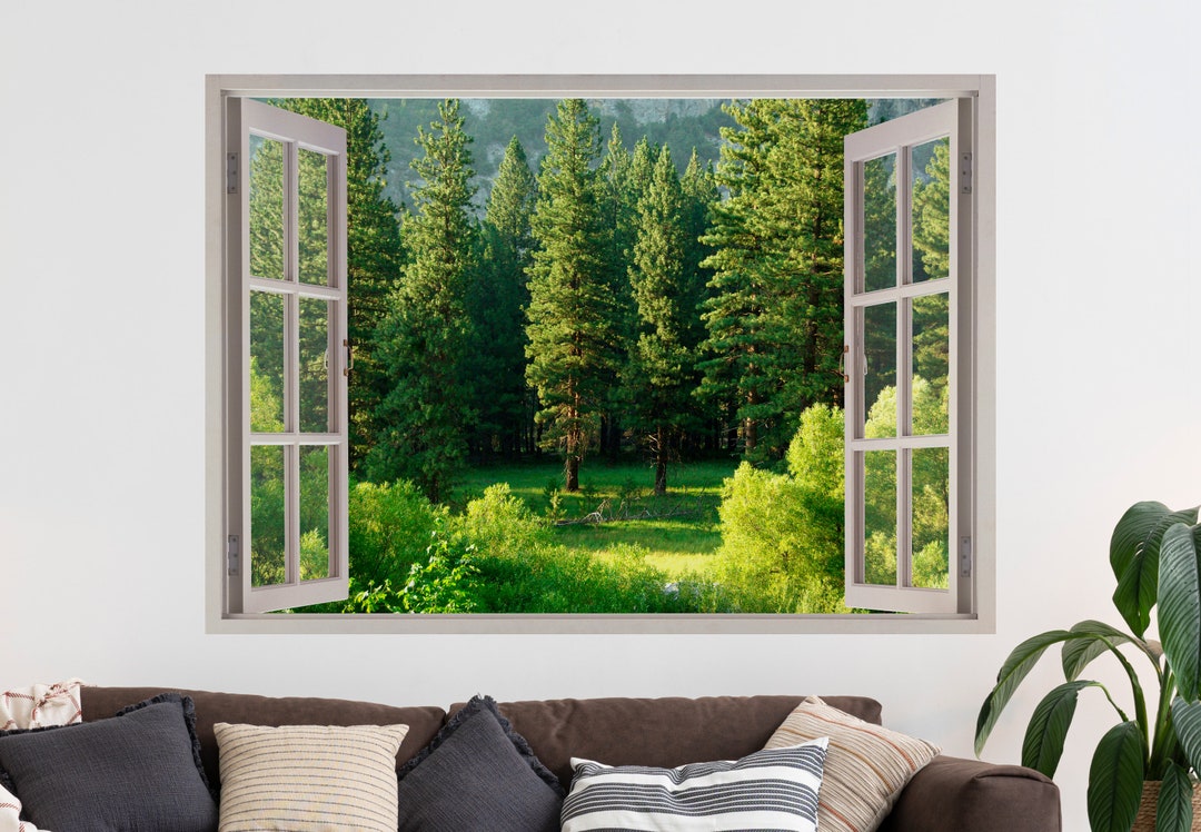 Forest 3D Window Wall Sticker, Trees, Meadow, Removable Easy Peel ...