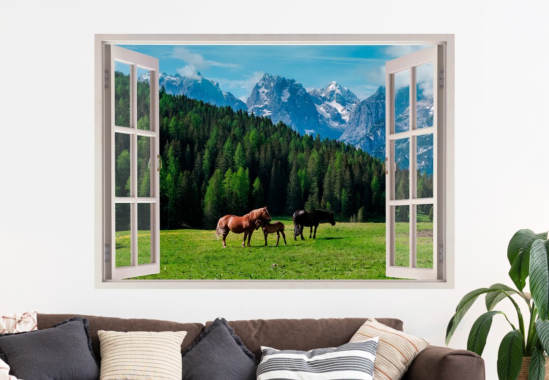Horse Landscape 3D Window Wall Sticker: Removable Meadow View Decal - Etsy