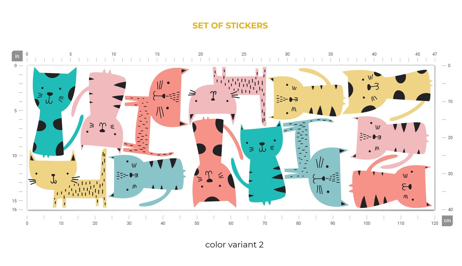 Cats Set of Wall Stickers, Cute Pets, Removable Easy Peel & Stick ...