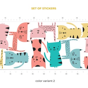 Cats Set of Wall Stickers, Cute Pets, Removable Easy Peel & Stick ...