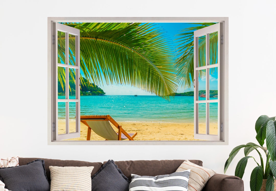 Beach View Window Wall Sticker, Palm Tree, Removable Decal - Etsy