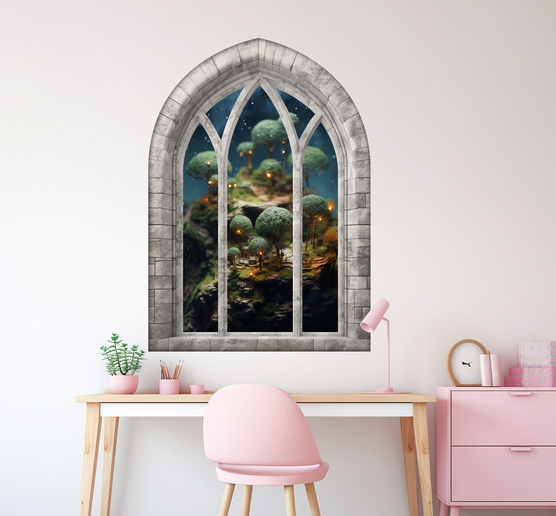 Magic Fantasy Fairyland 3D Castle Window Wall Sticker, Removable Easy ...
