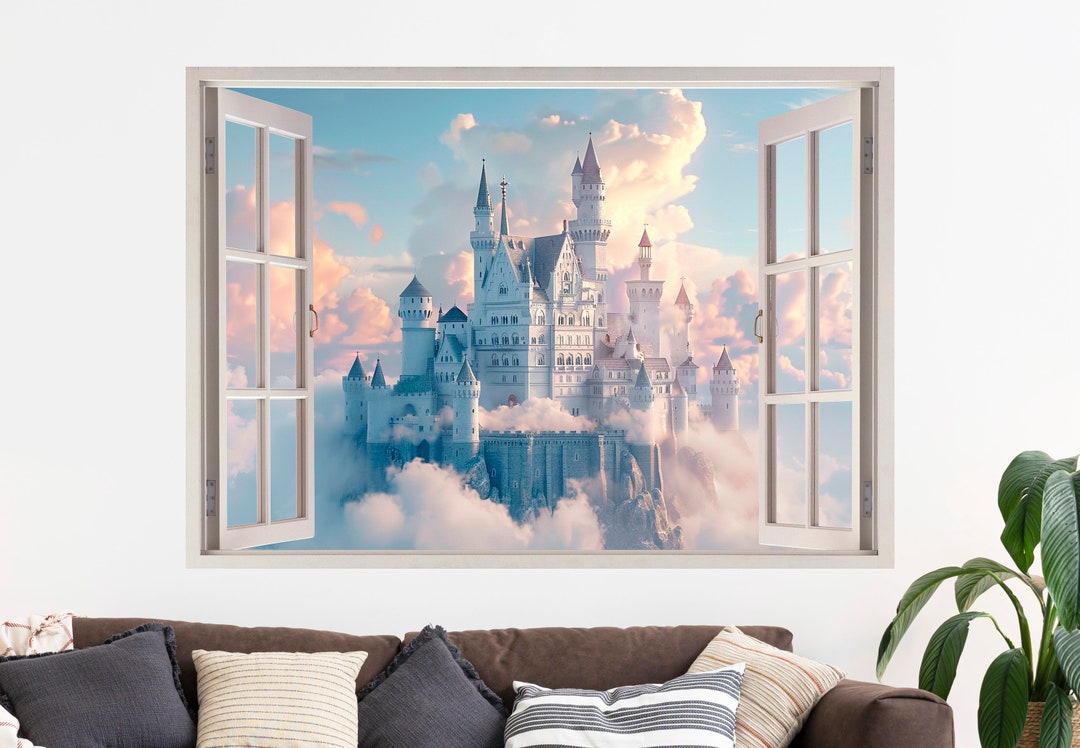 Magic Fairytale Castle 3D Window Wall Sticker, Clouds, Removable Easy ...