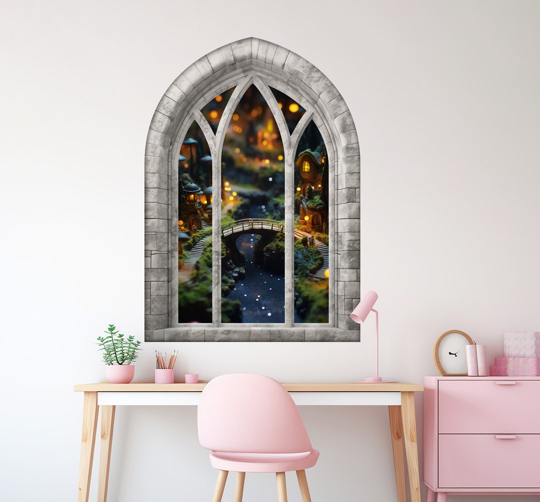 Magic Fairy Forest 3D Castle Window Wall Sticker, Mushrooms, Removable ...