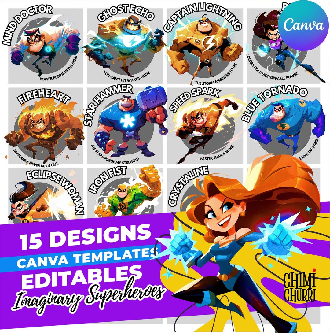 15 Editable Superhero Templates POD Designs - Etsy UK