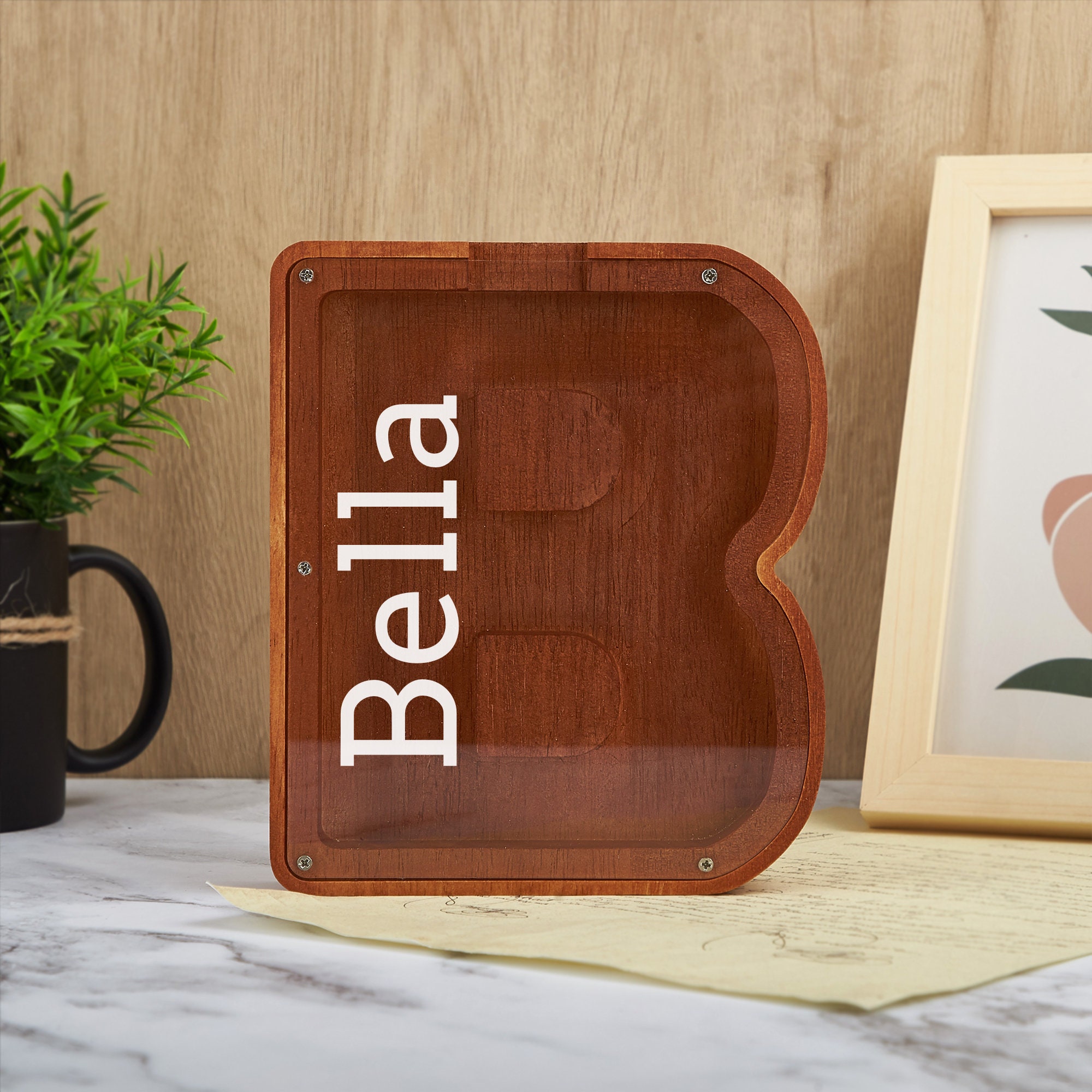 Custom Wooden Letter Piggy Bank,money Box,personalised Initial Name ...