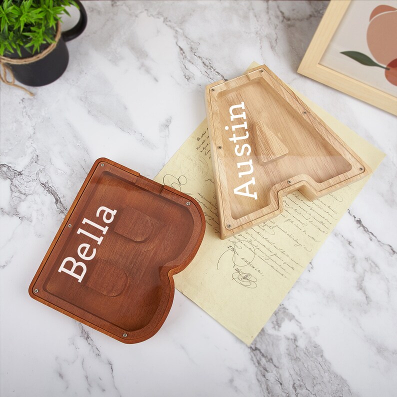 Custom Wooden Letter Piggy Bank,money Box,personalised Initial Name ...