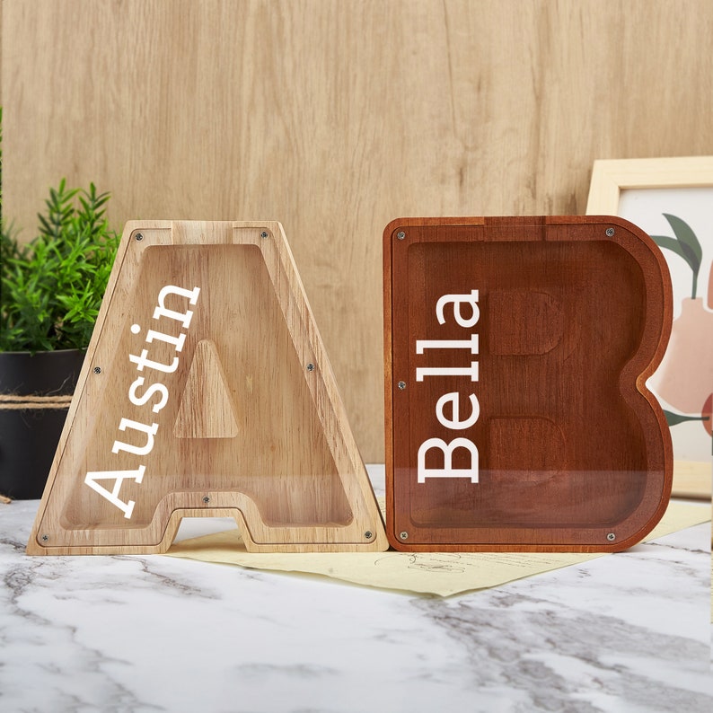 Custom Wooden Letter Piggy Bank,money Box,personalised Initial Name ...
