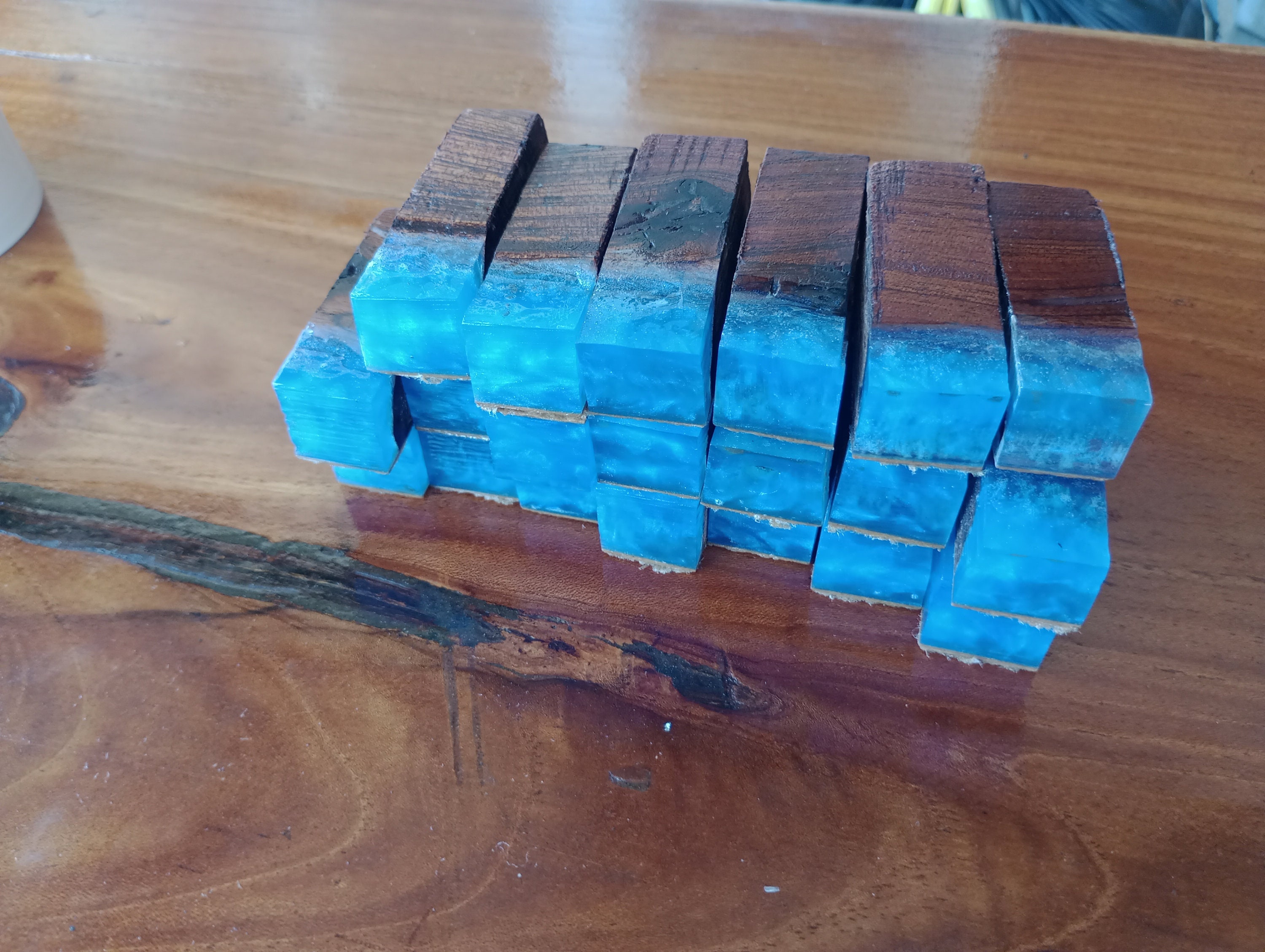 Pen Blanks Epoxy and Wood Hybrid Pen Blanks Blue Epoxy and Dark Wood - Etsy