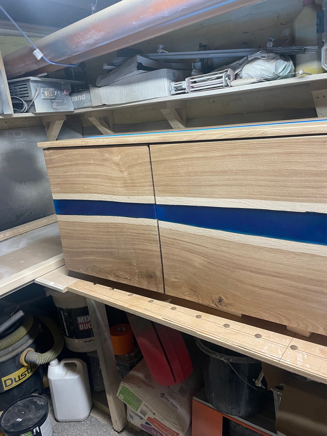Bespoke Two Drawer Oak 2 Drawer Wall Hung Unit With LED Lighting Under ...
