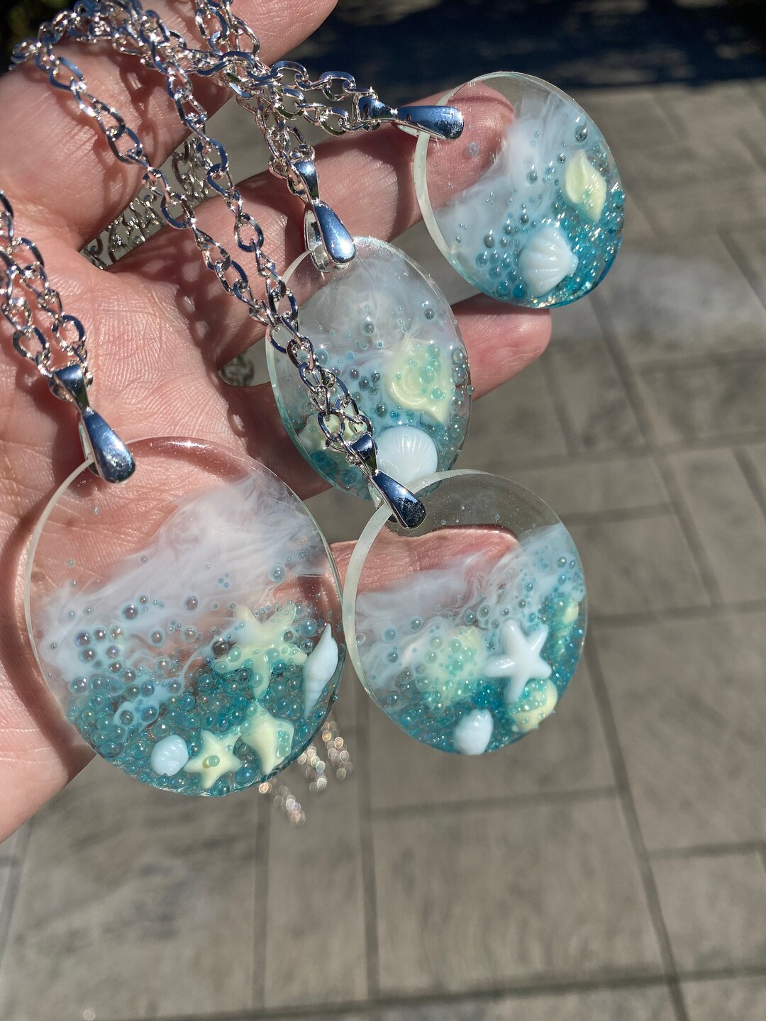 Beach Bubbles Ocean Water Seashell Resin Necklace With Bright Chain - Etsy