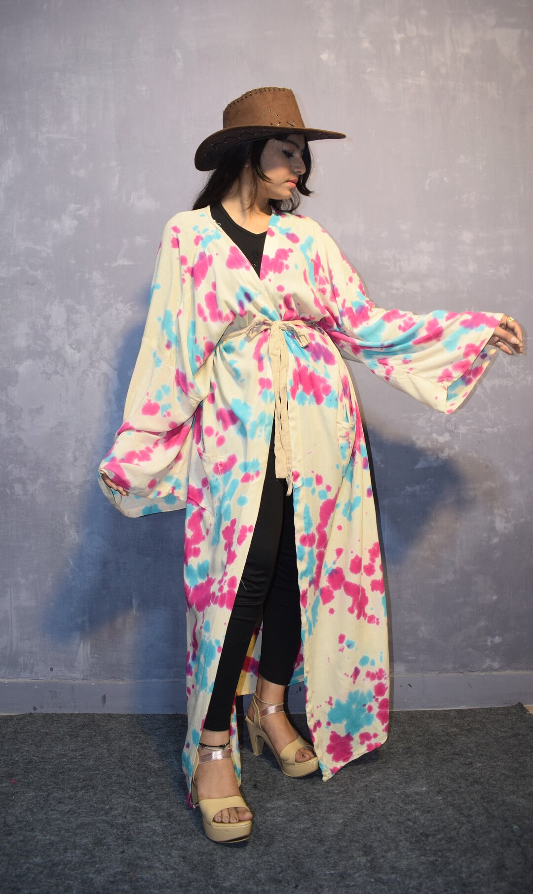 Tie Dye Rayon Kimono Robe: Colorful Resort Wear Cover-up - Etsy