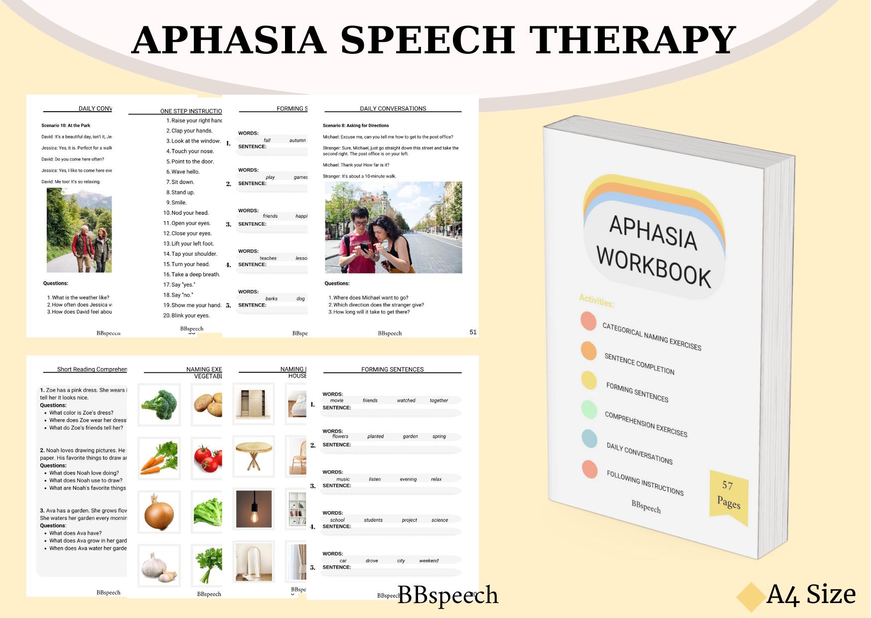 Aphasia Therapy Workbook Bundle: 171 Pages of Comprehension ...