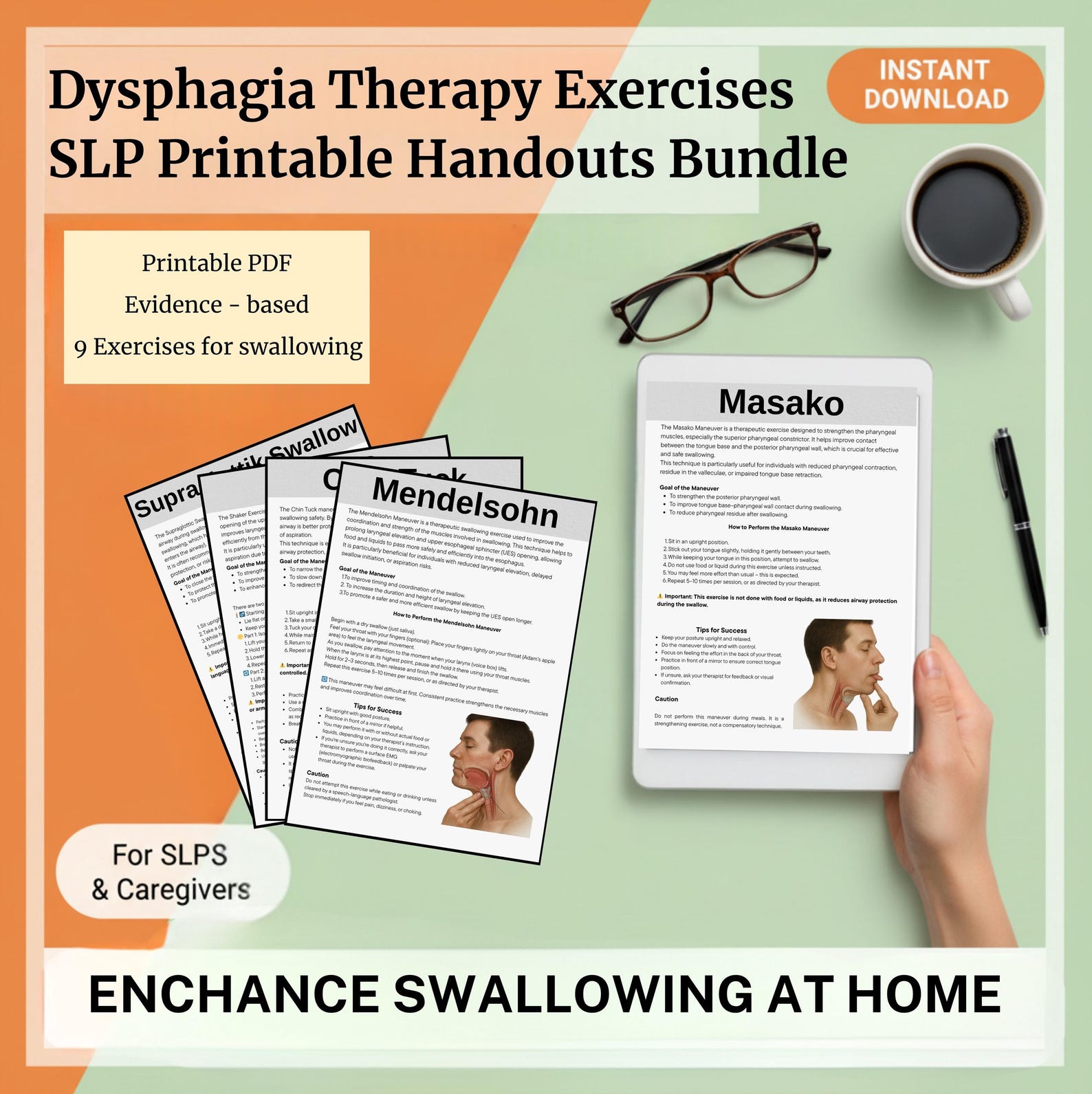 Dysphagia Therapy Exercises: SLP Printable Handouts Bundle (PDF ...