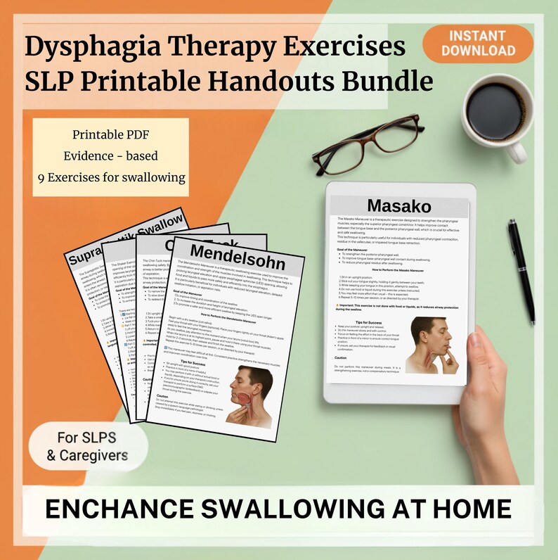 Dysphagia Therapy Exercises: SLP Printable Handouts Bundle (PDF ...