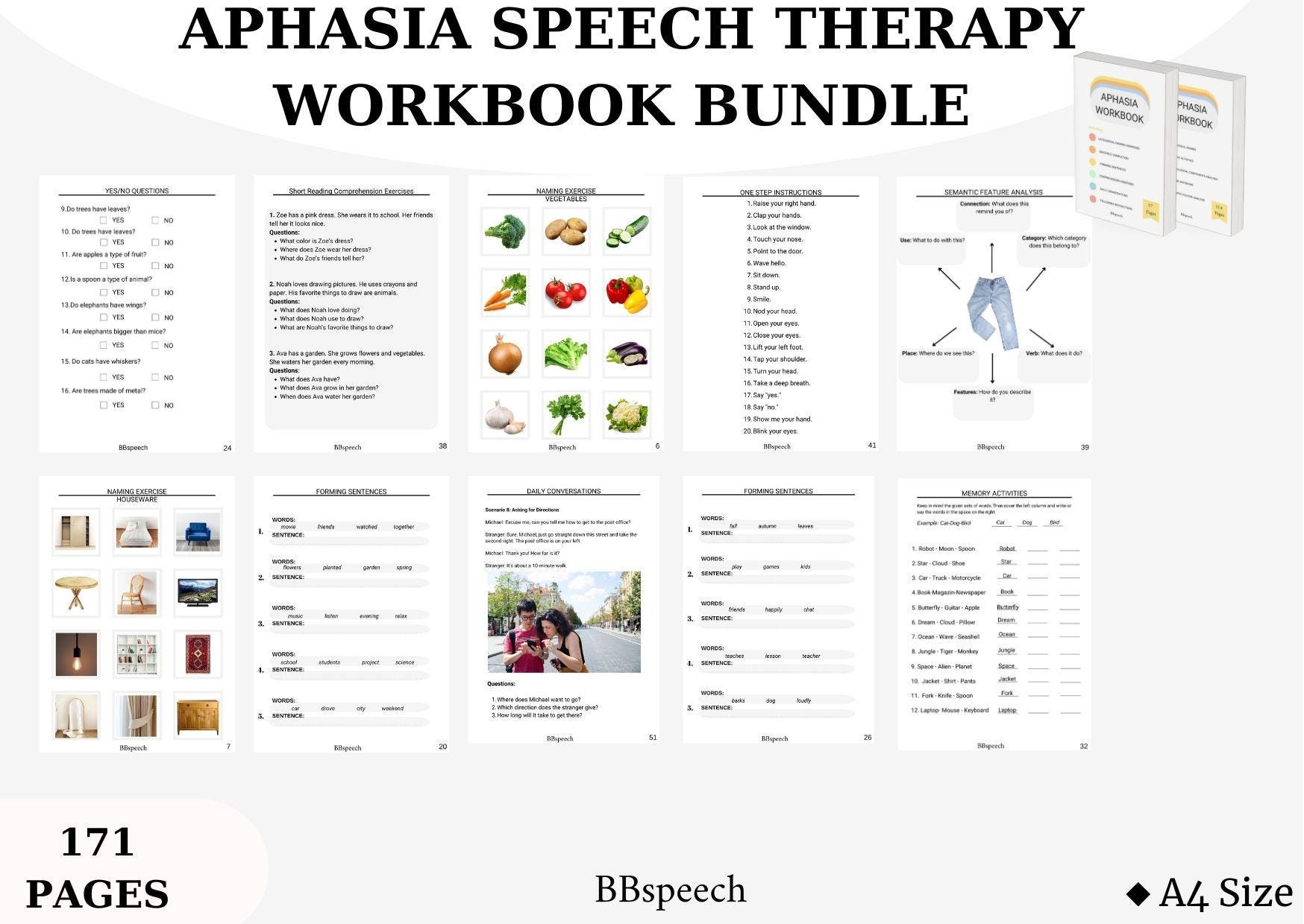 Aphasia Therapy Workbook: Speech & Language Exercises (digital Download ...