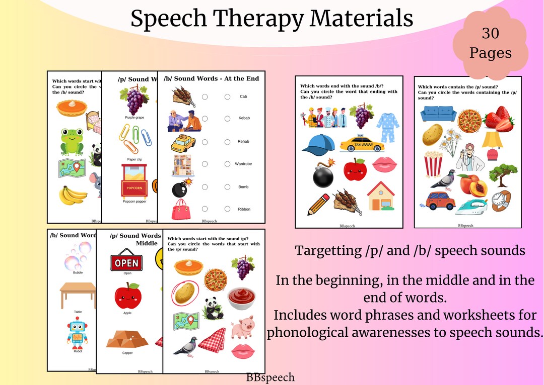 Speech Therapy Activities for /b/ and /p/ Sounds Digital Resources for ...