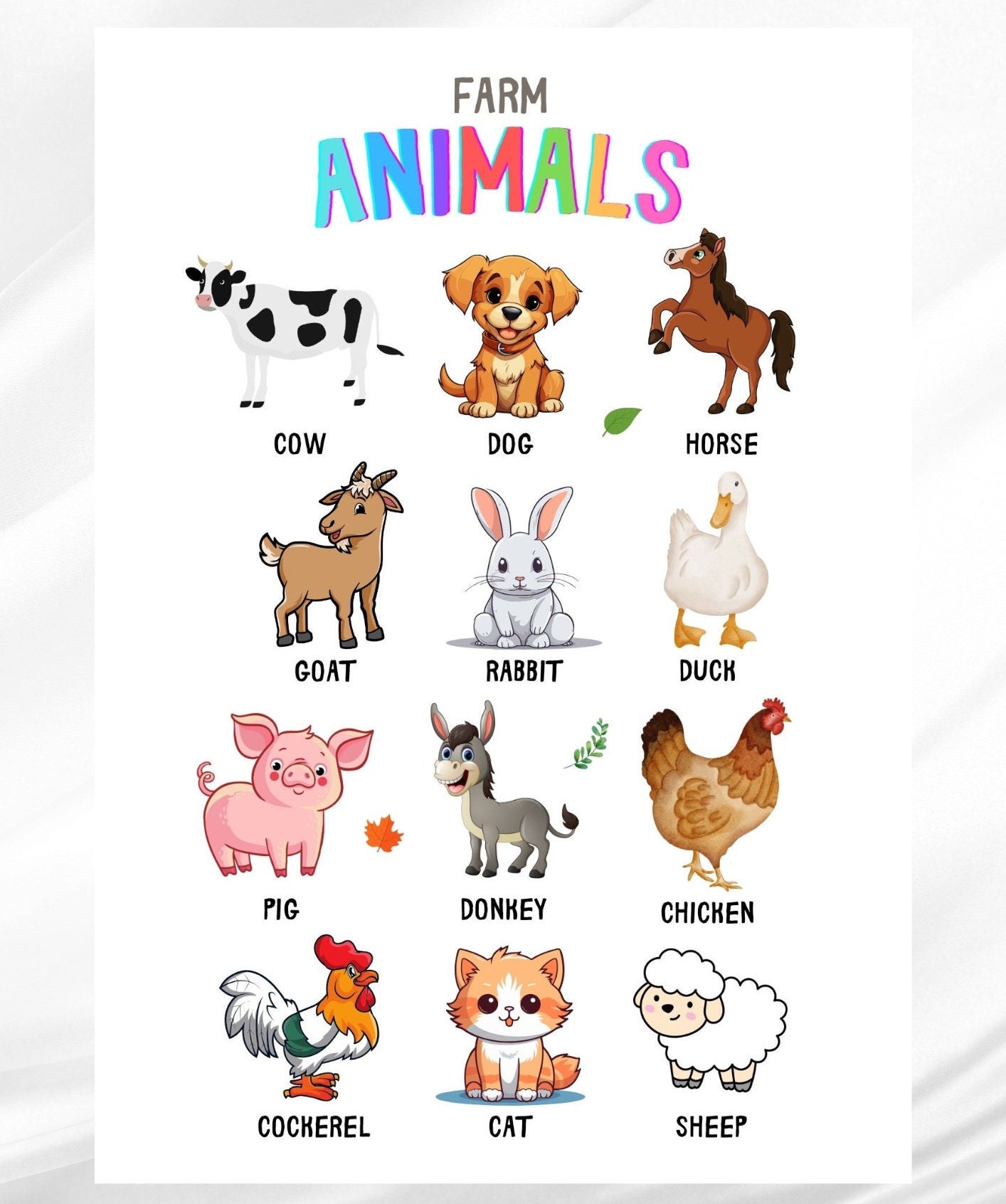 Farm Animal Poster for Children, Learning Farm Animals, Farm Animals ...