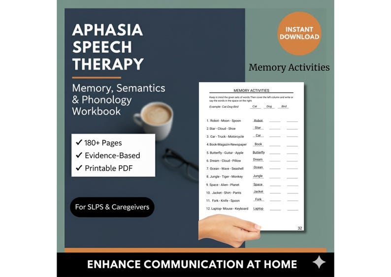 Aphasia Speech Therapy Workbook: Adult Language Activities (PDF ...