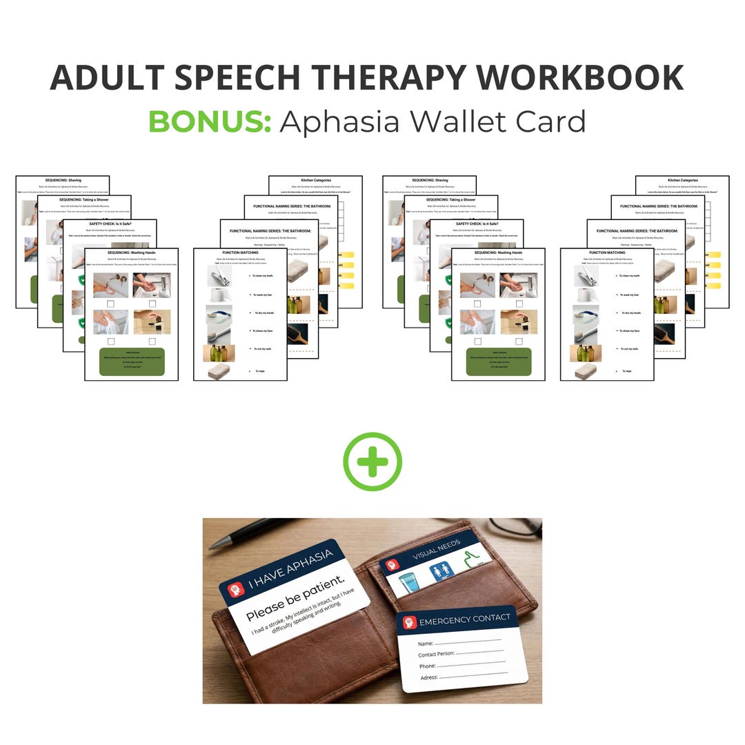 Adult Speech Therapy Workbook Bundle Aphasia Workbook Kitchen Bathroom ...
