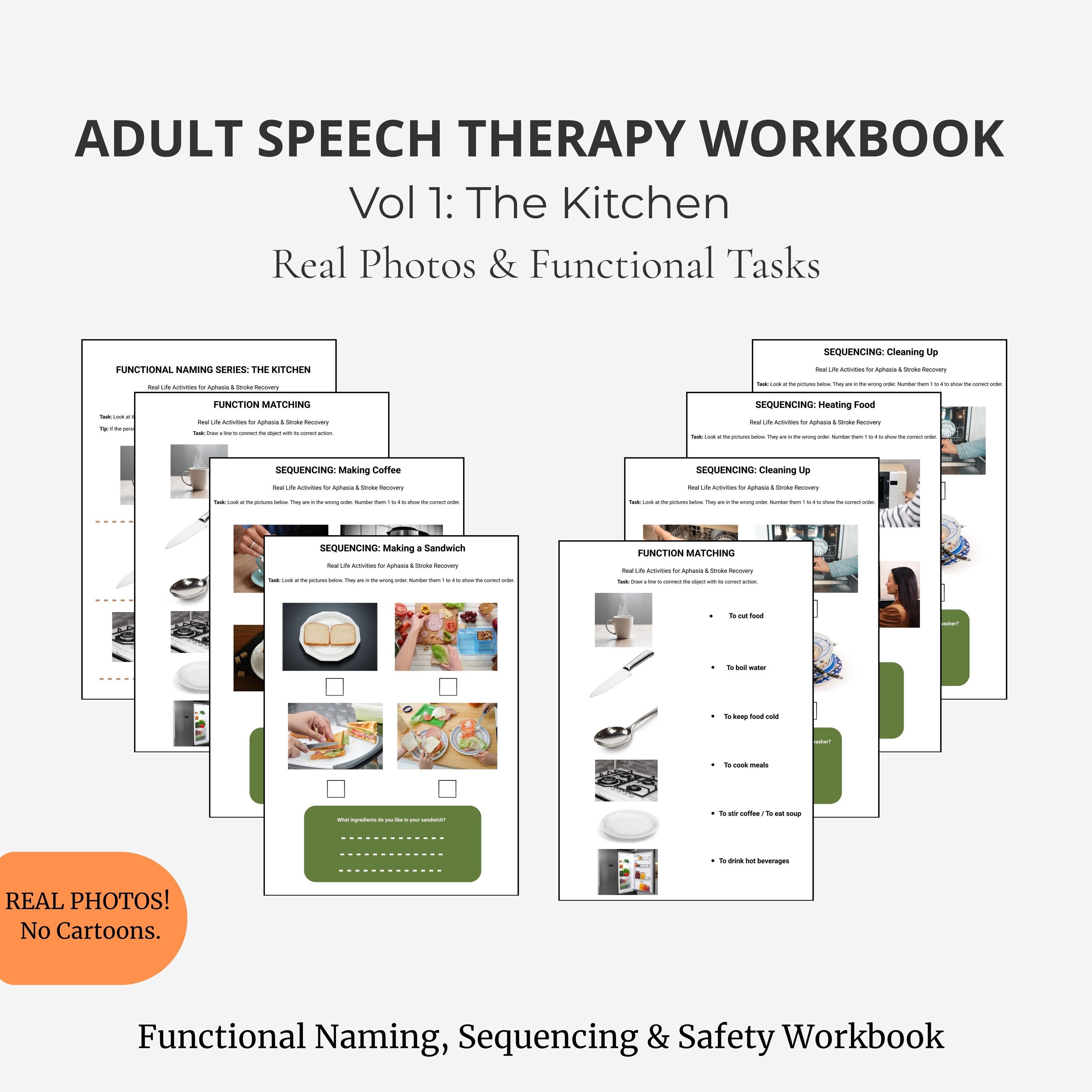 Adult Speech Therapy Workbook Bundle Aphasia Workbook Kitchen Bathroom ...