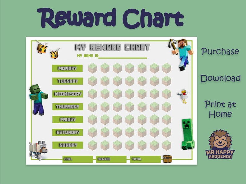 Minecraft Children's Reward Chart PDF - Etsy