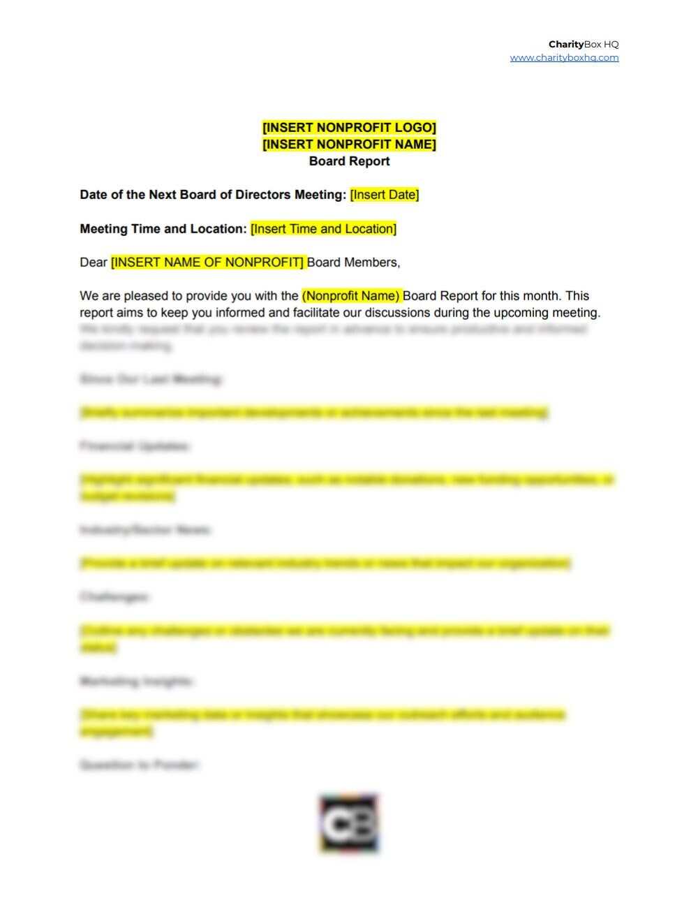 Executive Director Monthly Board Report Template - Etsy