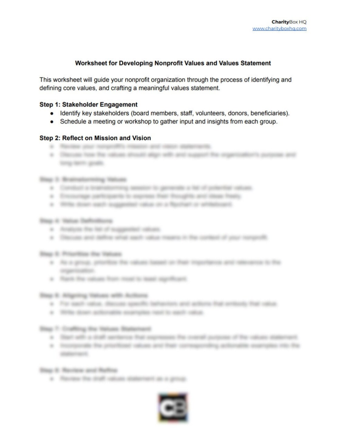 Worksheet: Developing Nonprofit Values and Values Statement - Etsy
