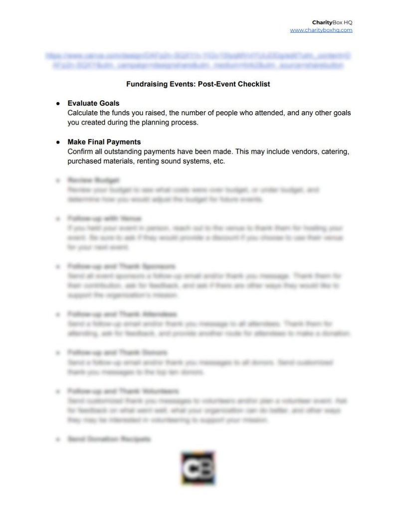 Checklist: Fundraising - Post Event - Etsy